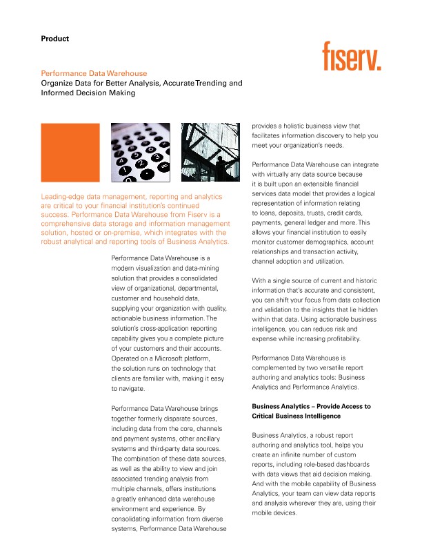 Performance Data Warehouse Storage Info Management Brochure | Fiserv